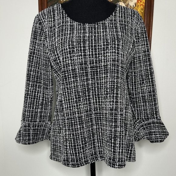 Talbots | Tops | Talbots Blouse Womens Medium Flared Sleeve Black White ...